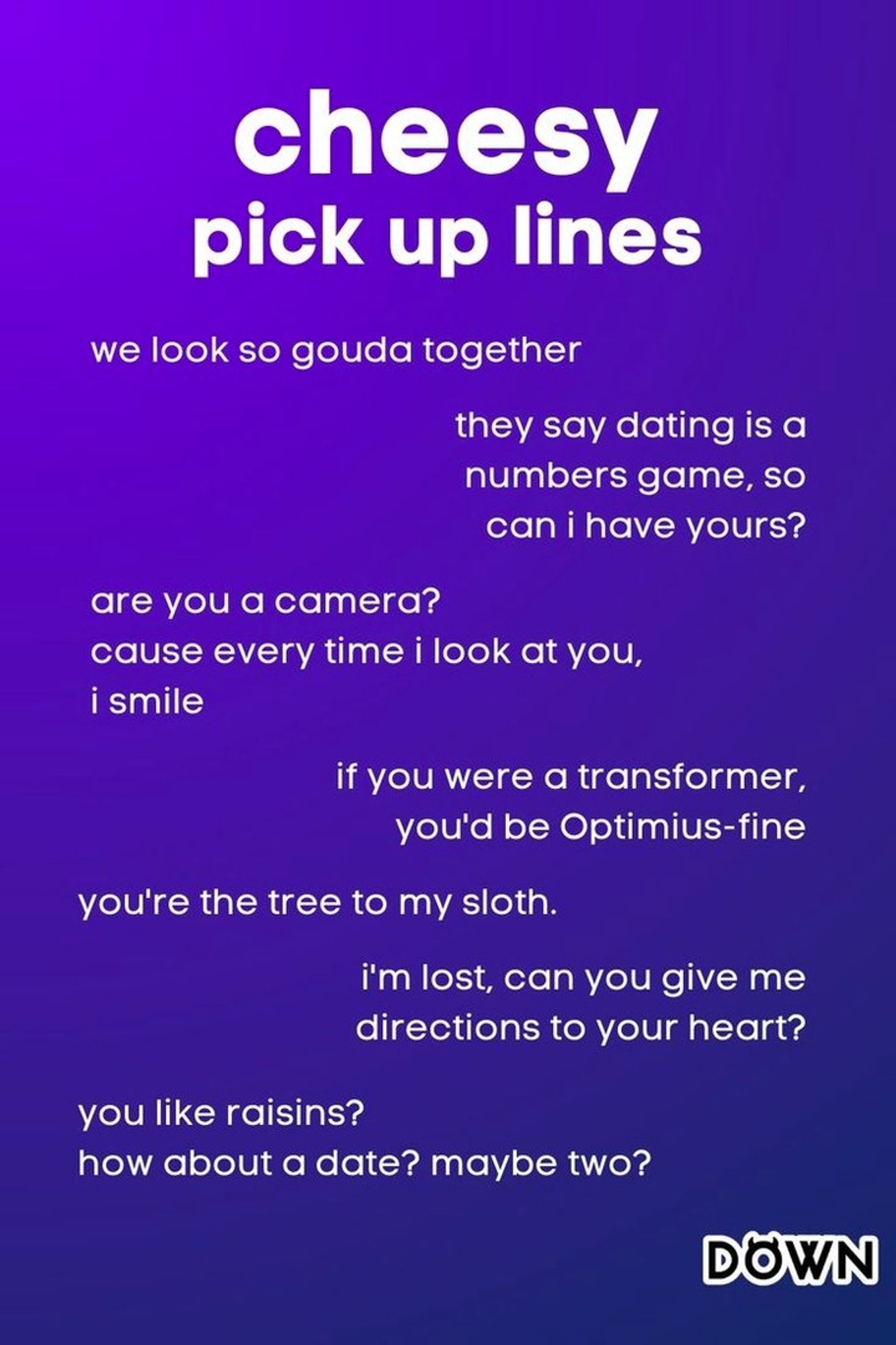 35 Cheesy Pickup Lines To Get A Laugh - Online Dating Tips